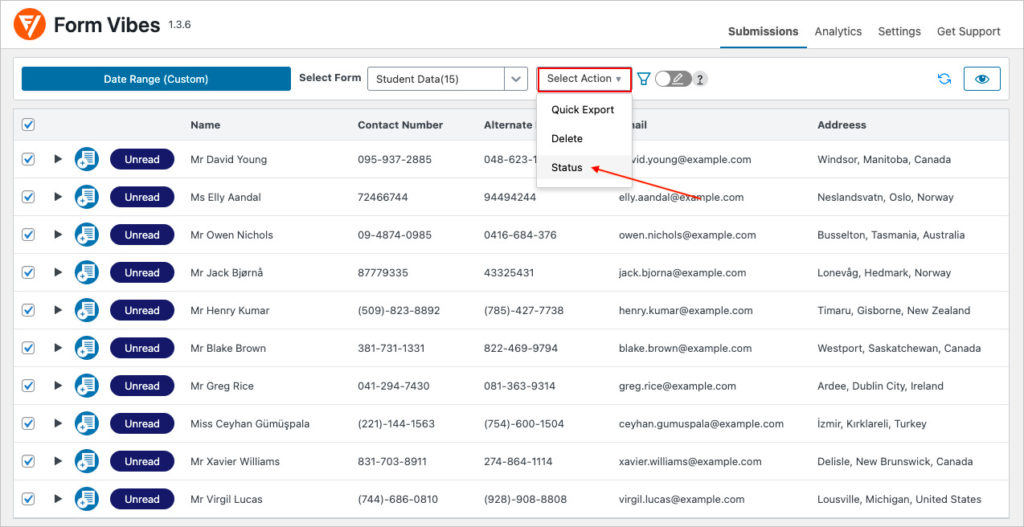 Easily Mark Submission Status In Form Vibes Pro...